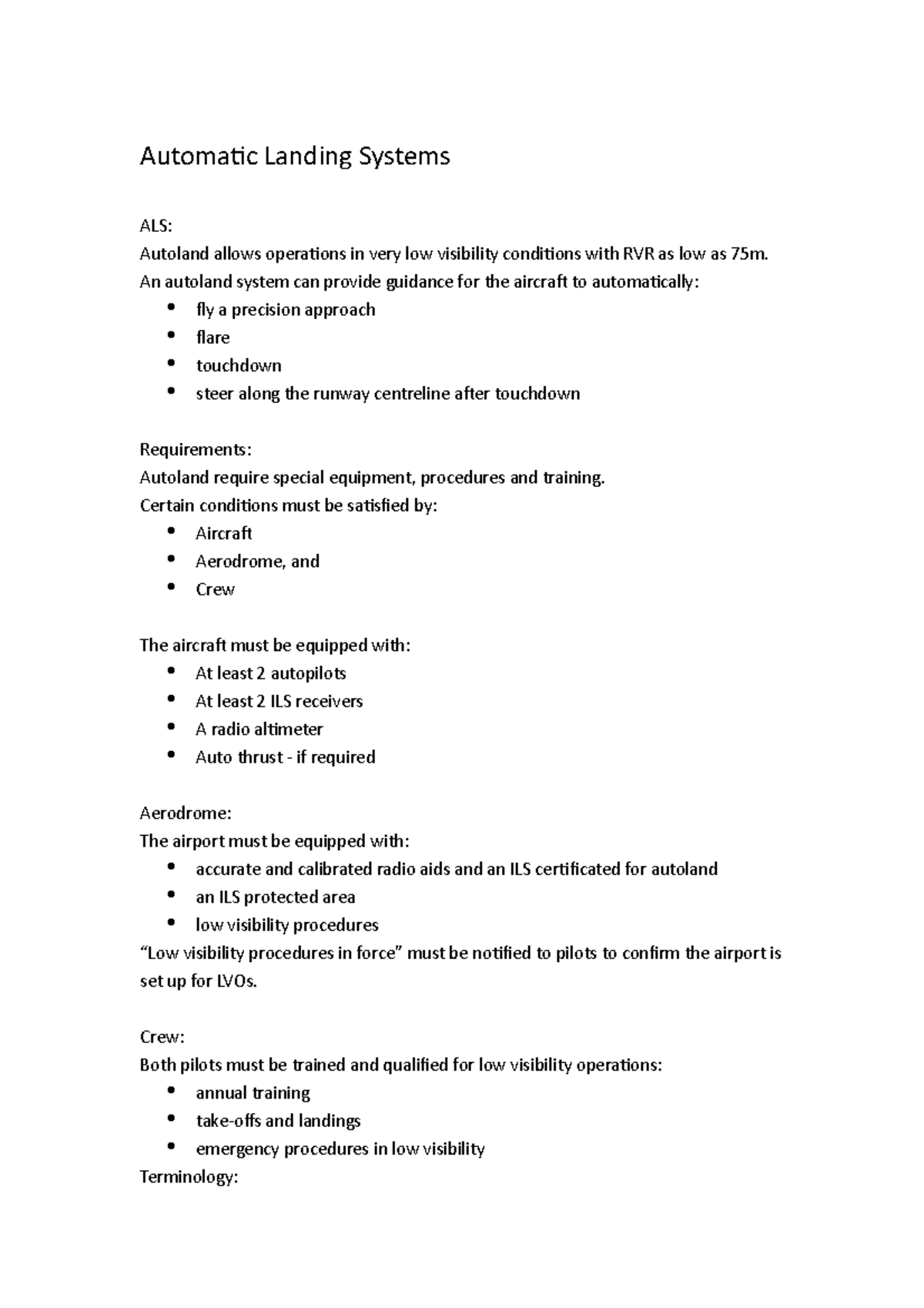 Automatic Landing Systems - Automatic Landing Systems ALS: Autoland ...