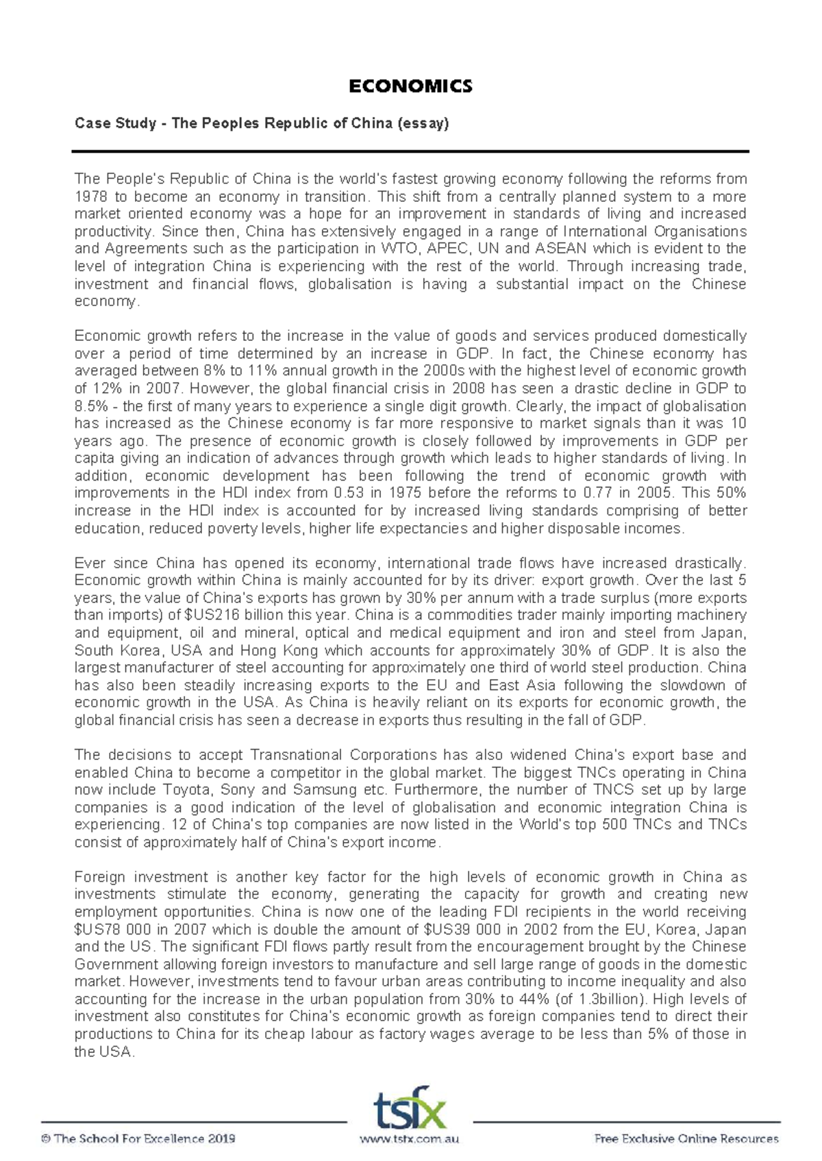ECONOMICS Case Study: Economic Growth and Globalization in China - Studocu