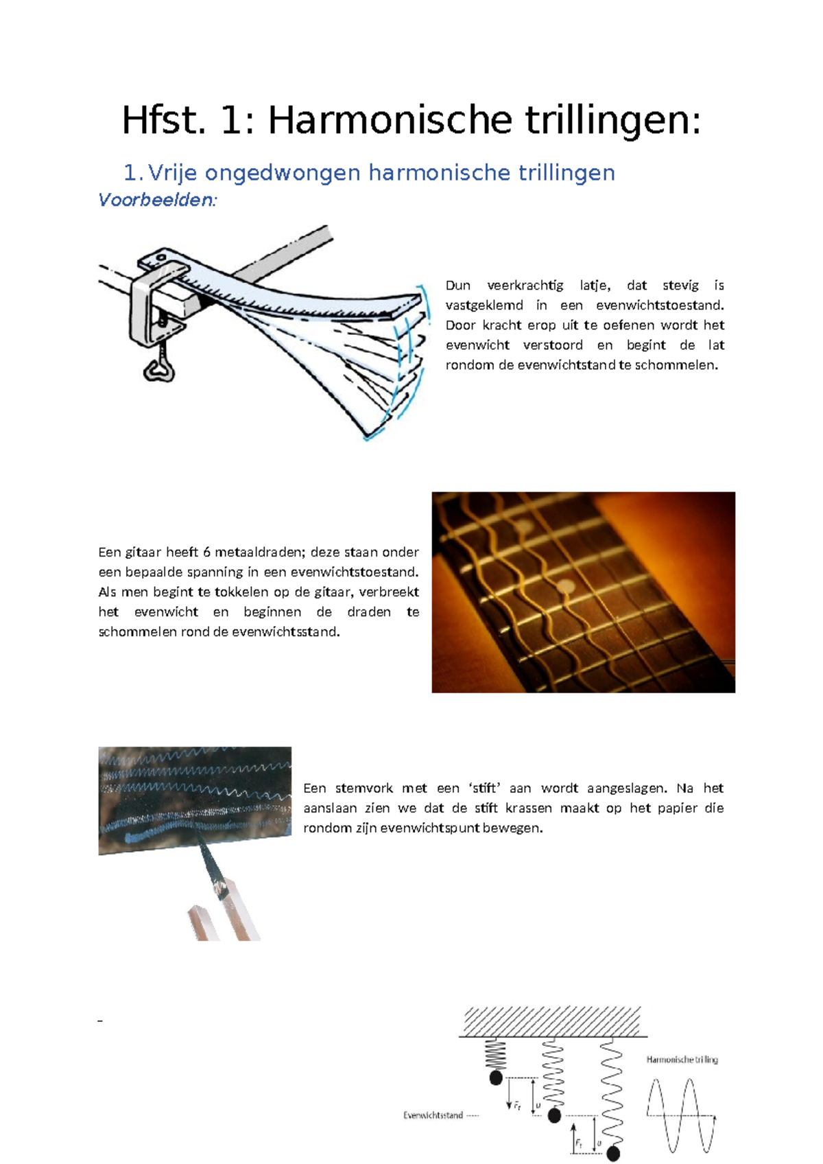 Harmonische Trillingen: Beschrijving en Wiskundige Modellen - Studocu
