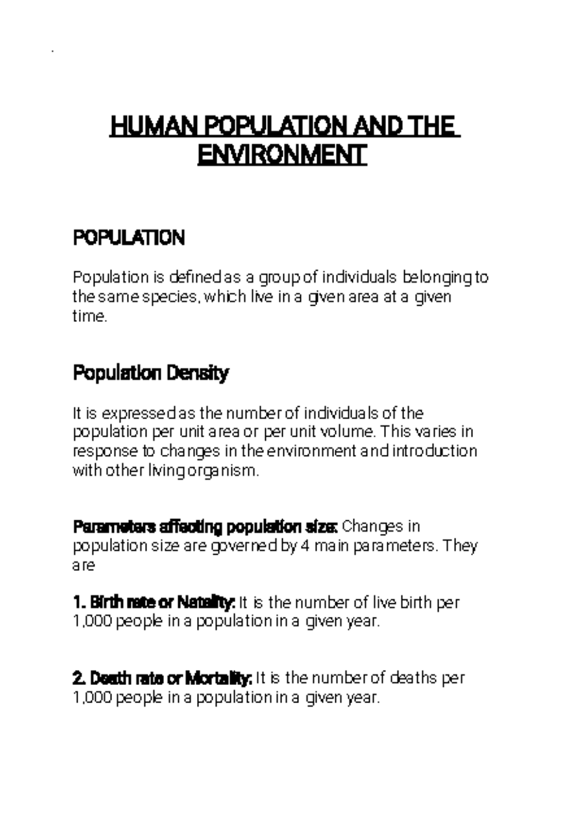 Human Population AND THE Environment - HUMAN POPULATION AND THE ...