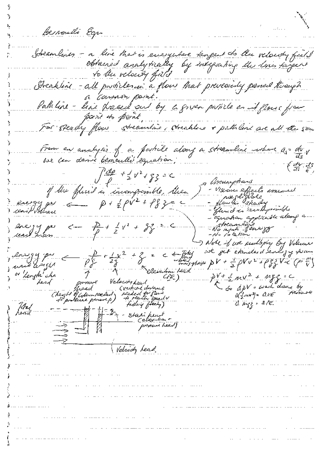 CIVL 2611 Lecture Notes: Bernoulli Equation and Fluid Mechanics ...