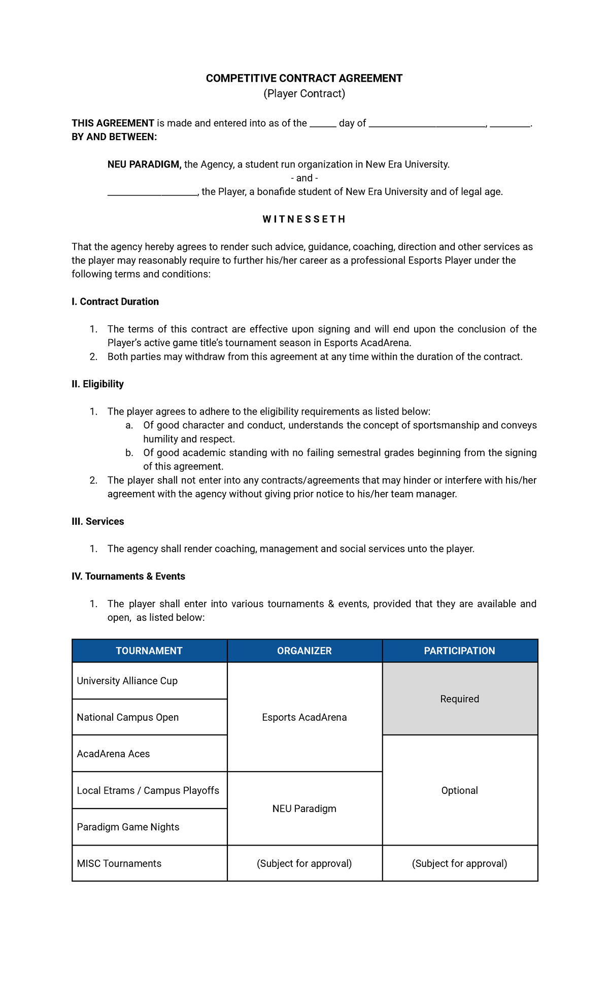Competitive- Contract- Agreement-Sample For Esports MPL for students ...