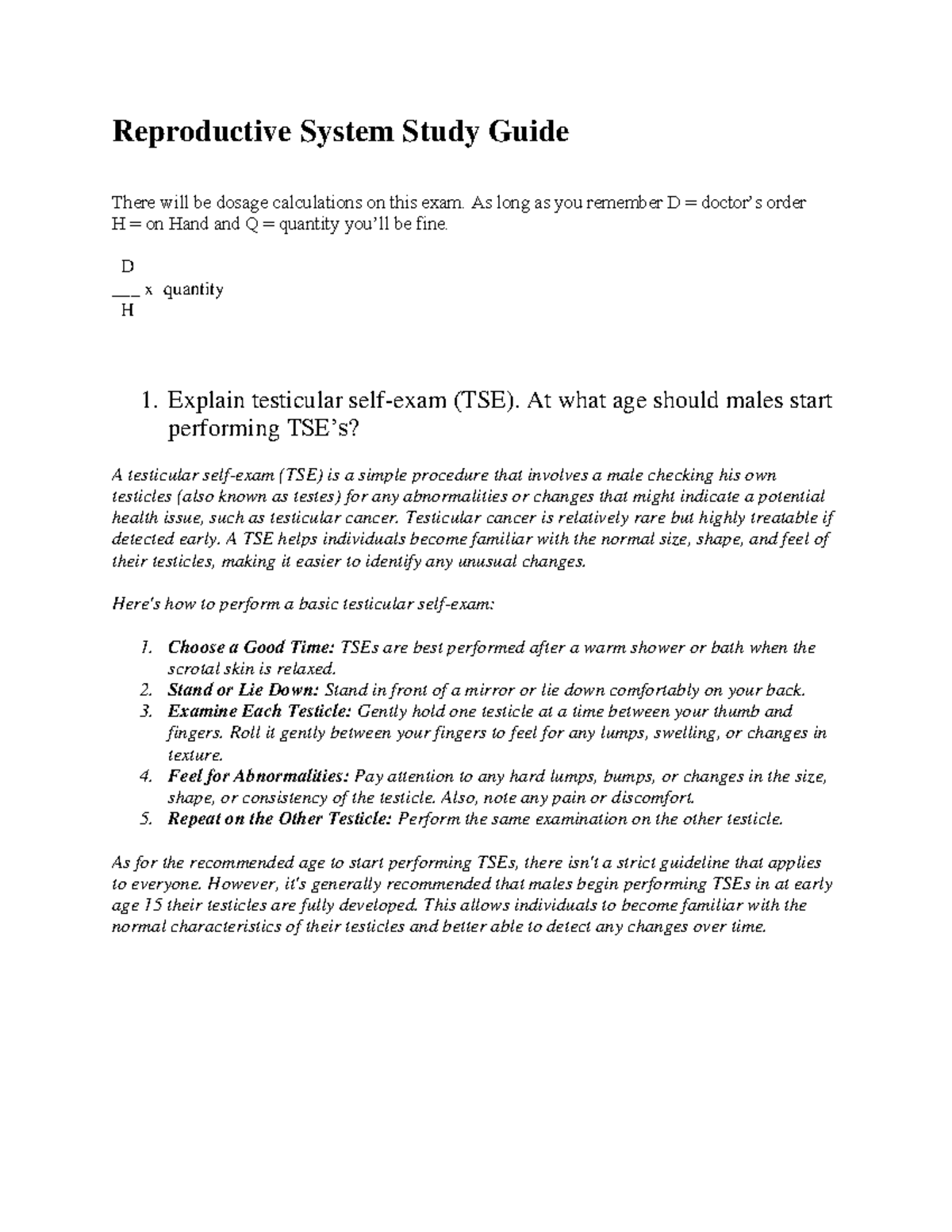 Reproductive System Study Guide (BIO 101) - Comprehensive Review Notes ...