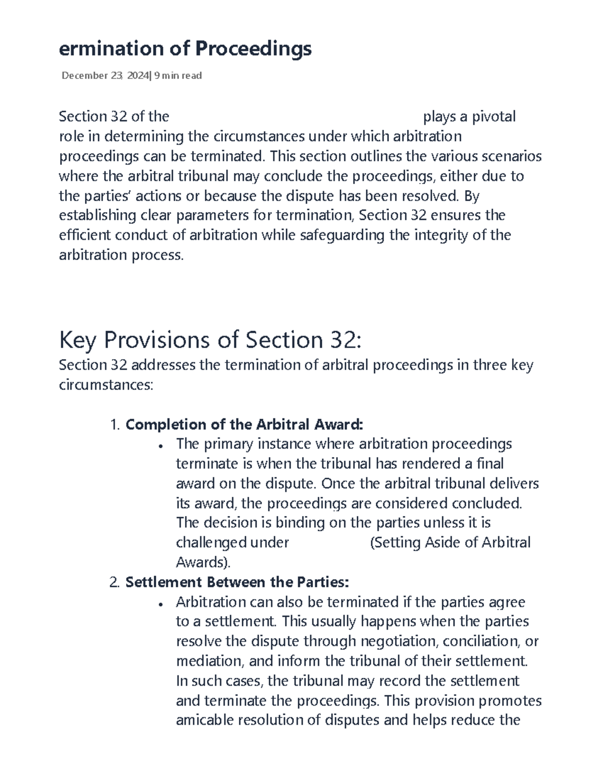 Termination of Arbitration Proceedings Under Section 32 - A ...