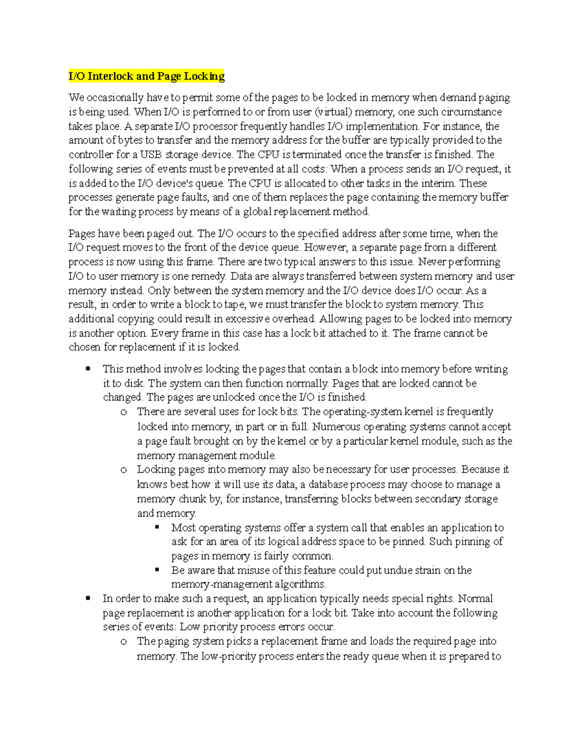 IO Interlock and Page Locking: Mechanisms & Challenges in Memory ...