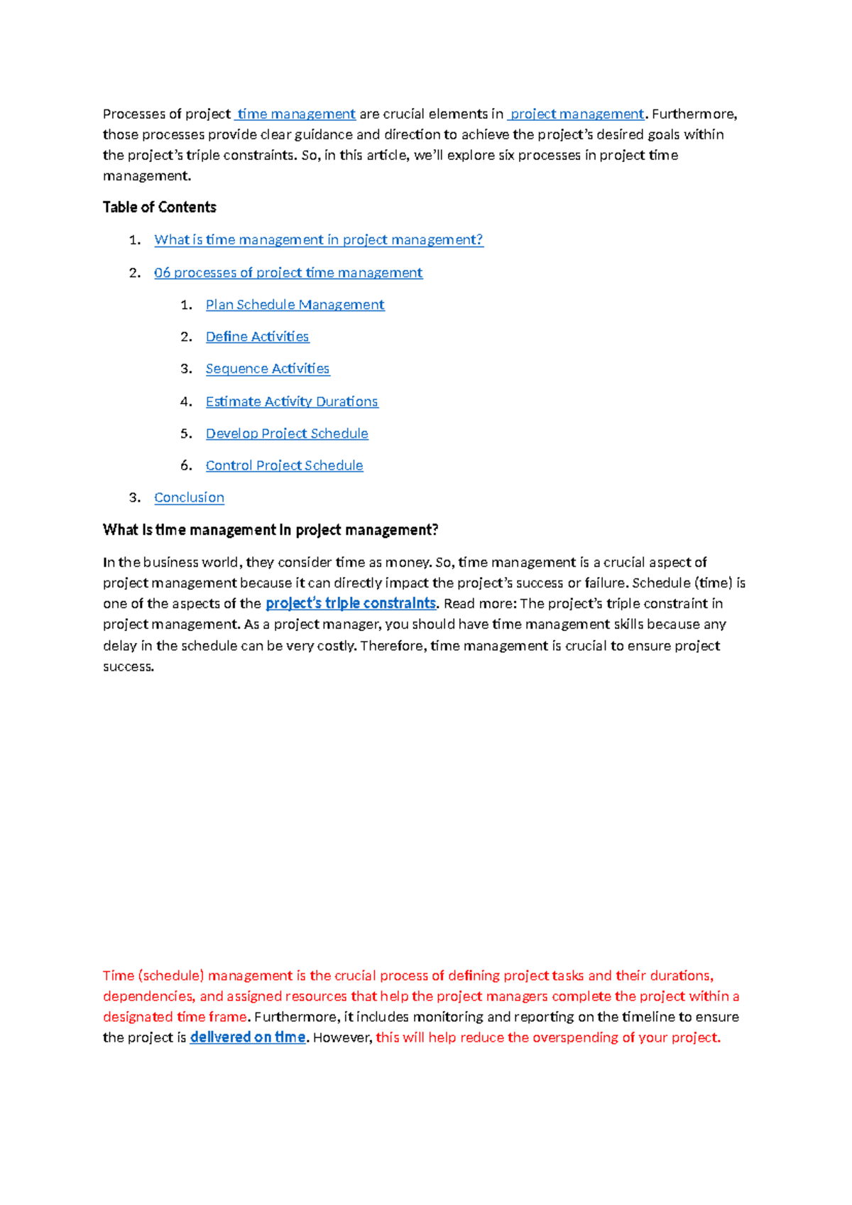 Time Management - Processes of project time management are crucial ...