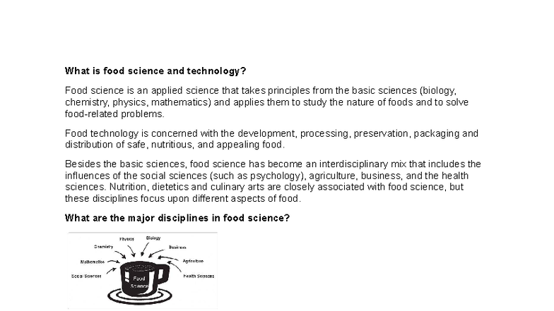 FOOD 2010 - Introduction to Food Science and Technology Notes - Studocu