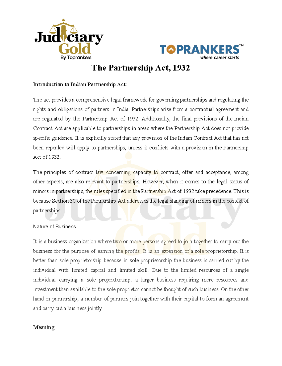 Indian Partnership Act Notes: Key Provisions & Insights (027862297752 ...