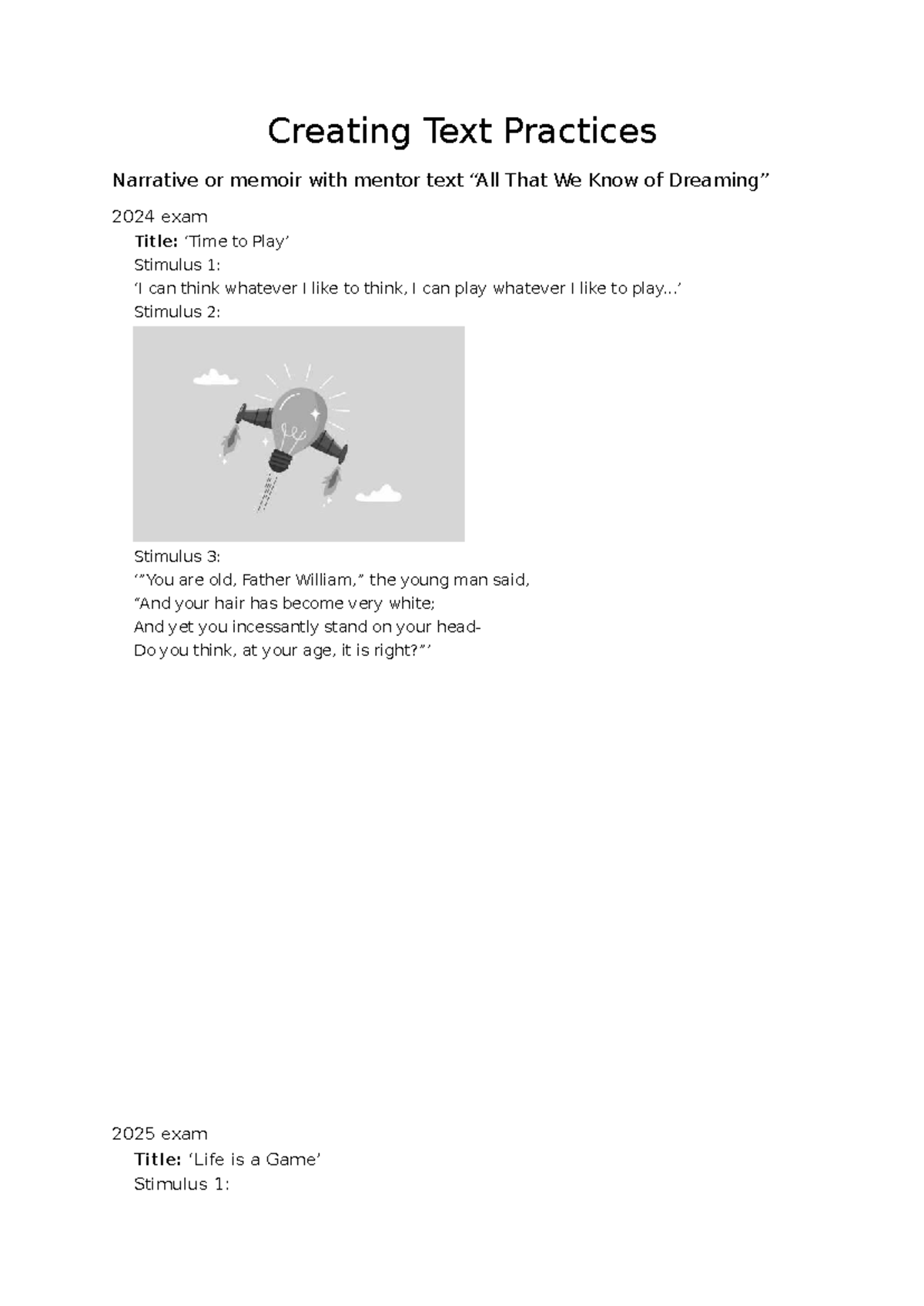 Creating Text Practices: Narrative & Memoir Techniques for 2024 Exam ...