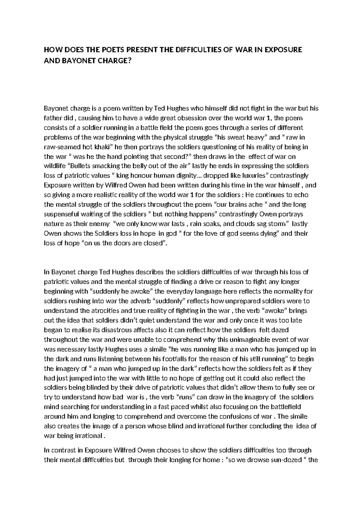 Comparative Analysis of War Difficulties in Exposure and Bayonet Charge ...