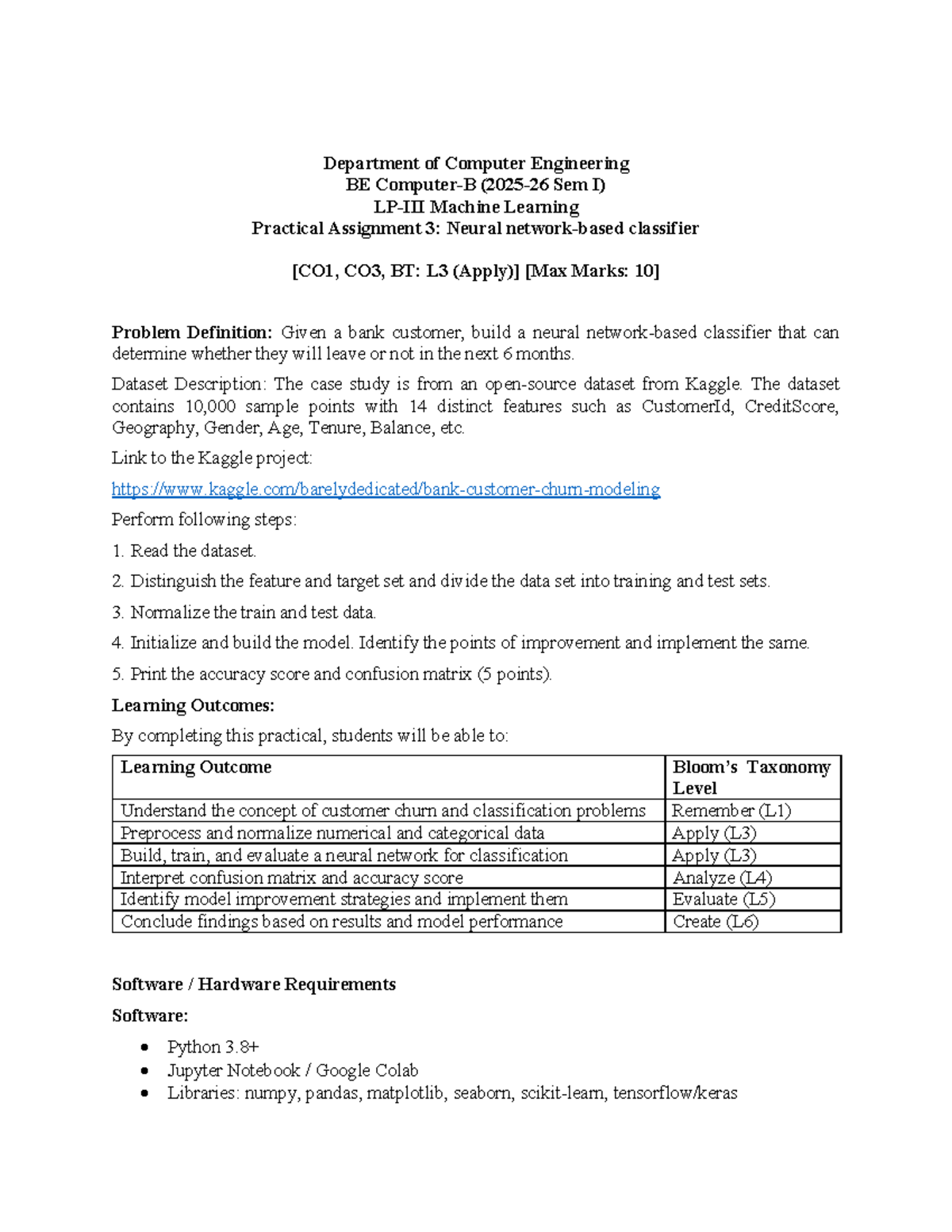 LP-III Machine Learning Assignment 3: Neural Classifier Lab Manual ...