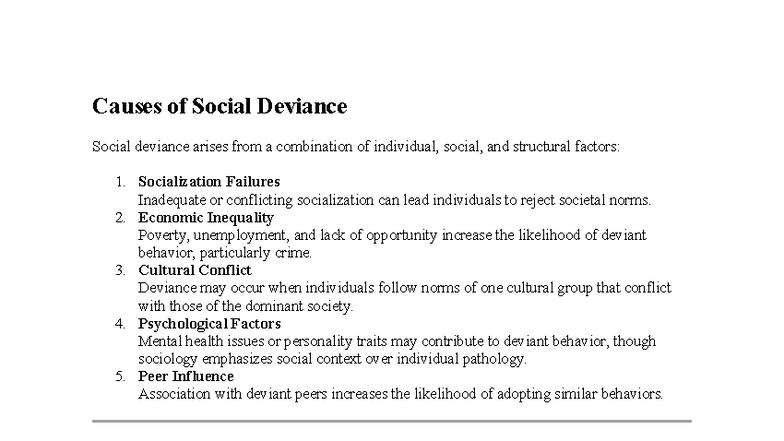 Causes of Social Deviance: Factors and Social Control Mechanisms - Studocu