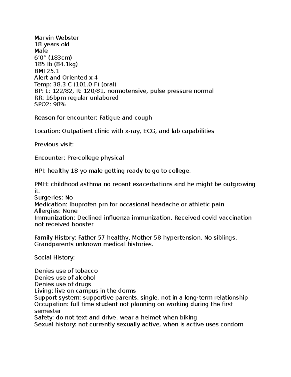 Marvin Webster's Outpatient Assessment: Influenza Symptoms & Management ...