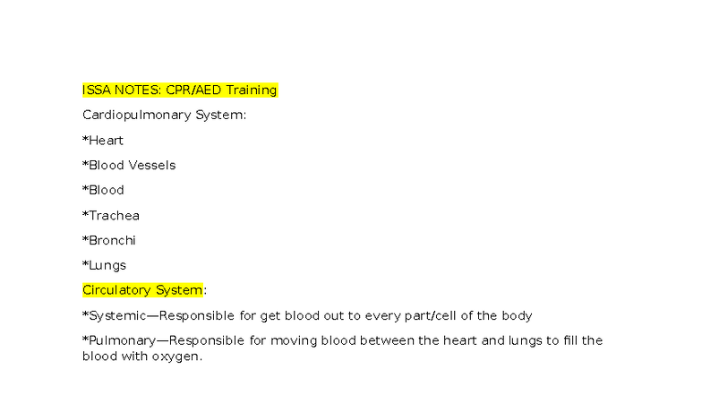 ISSA Notes: CPR & AED Guidelines for Adults and Minors - Studocu