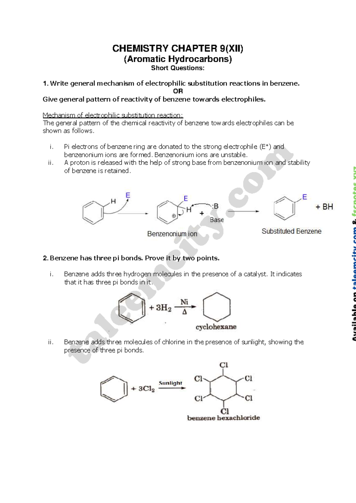 12th Chemistry CH-9 Notes: Aromatic Hydrocarbons Short Q&A - Studocu