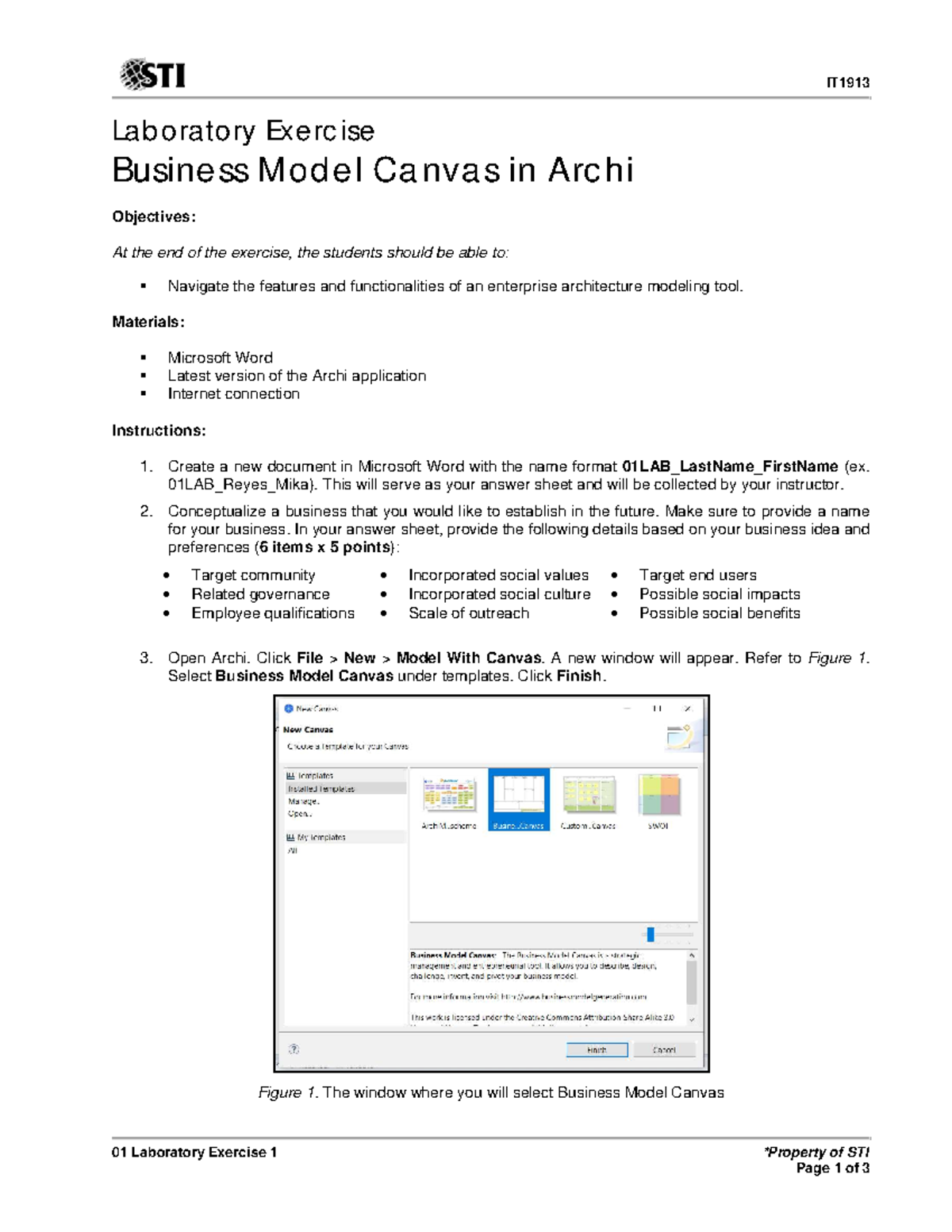 IT1913 Lab Exercise: Business Model Canvas Creation in Archi - Studocu