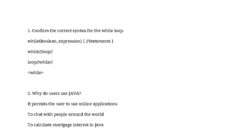 JAVA - Practice Questions for Java Programming Language - Studocu