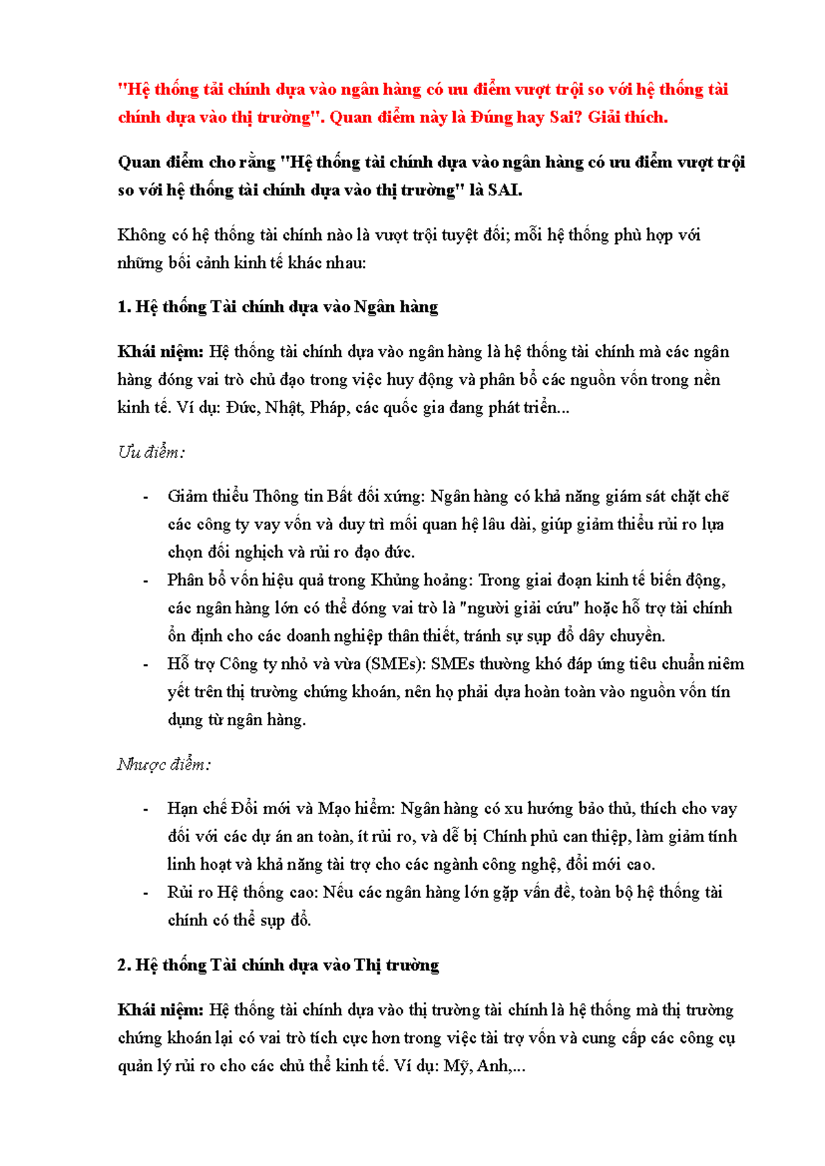 TC-1 - Phân Tích Ưu Nhược Điểm Hệ Thống Tài Chính Dựa Vào Ngân Hàng và ...