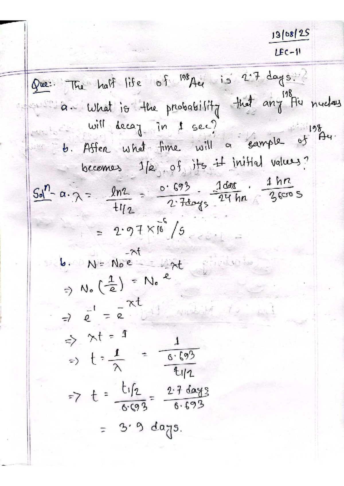 Physics 101: Half-Life Calculations and Decay Probabilities - Studocu