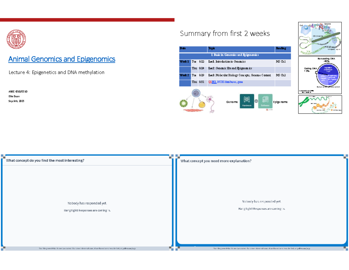 Lec 4: Epigenetics & DNA Methylation Summary - Animal Genomics ...