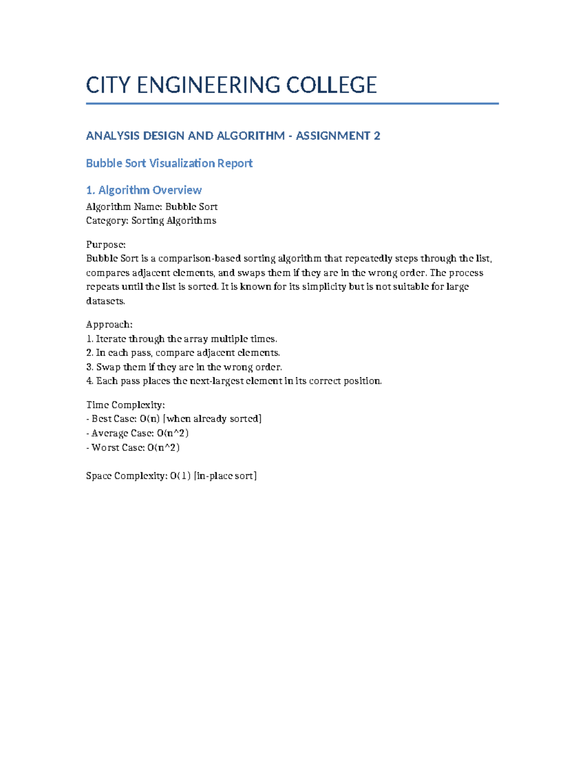 CIVIL ENG 101: Bubble Sort Visualization Assignment Report - Studocu