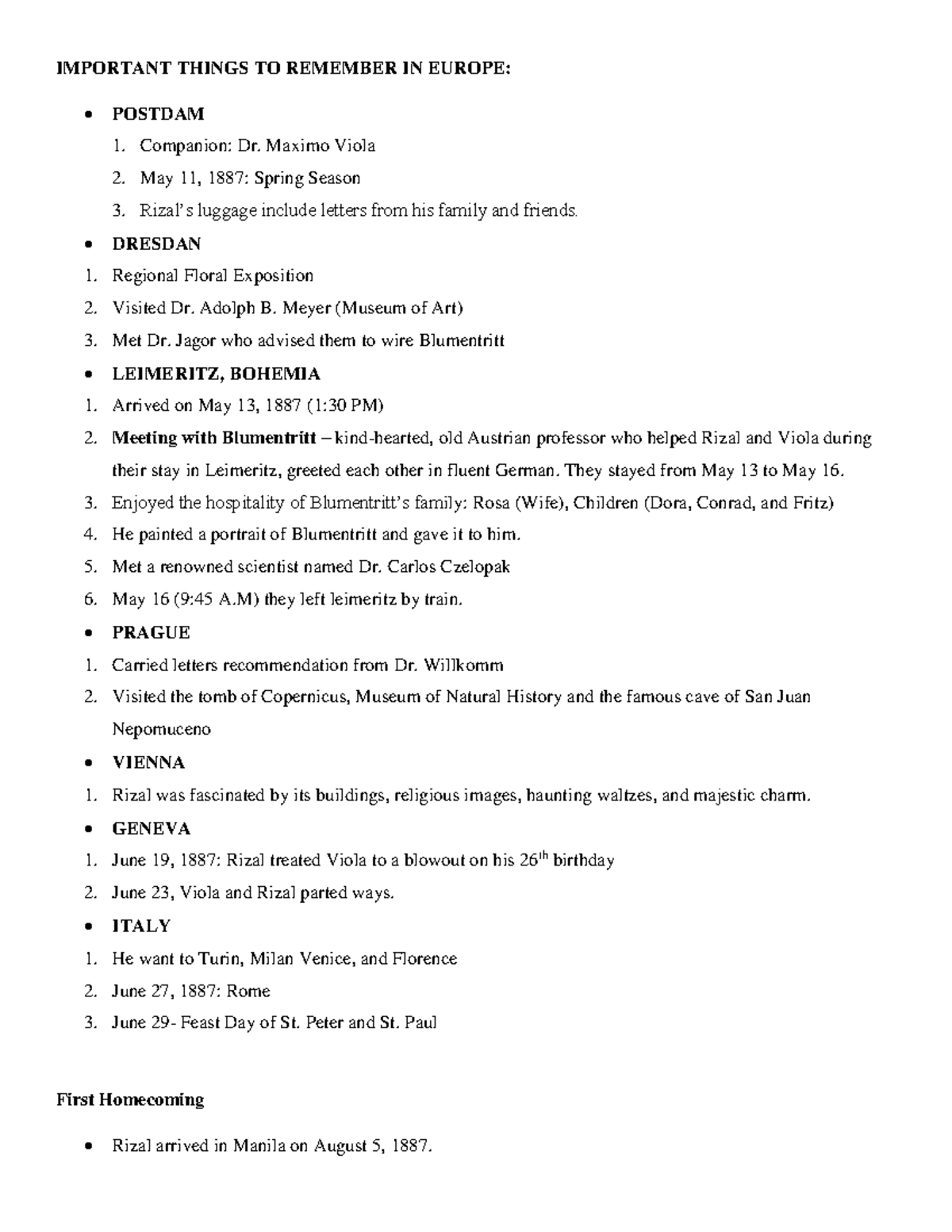 LIFE AND Works OF JOSE Rizal 9 - IMPORTANT THINGS TO REMEMBER IN EUROPE ...