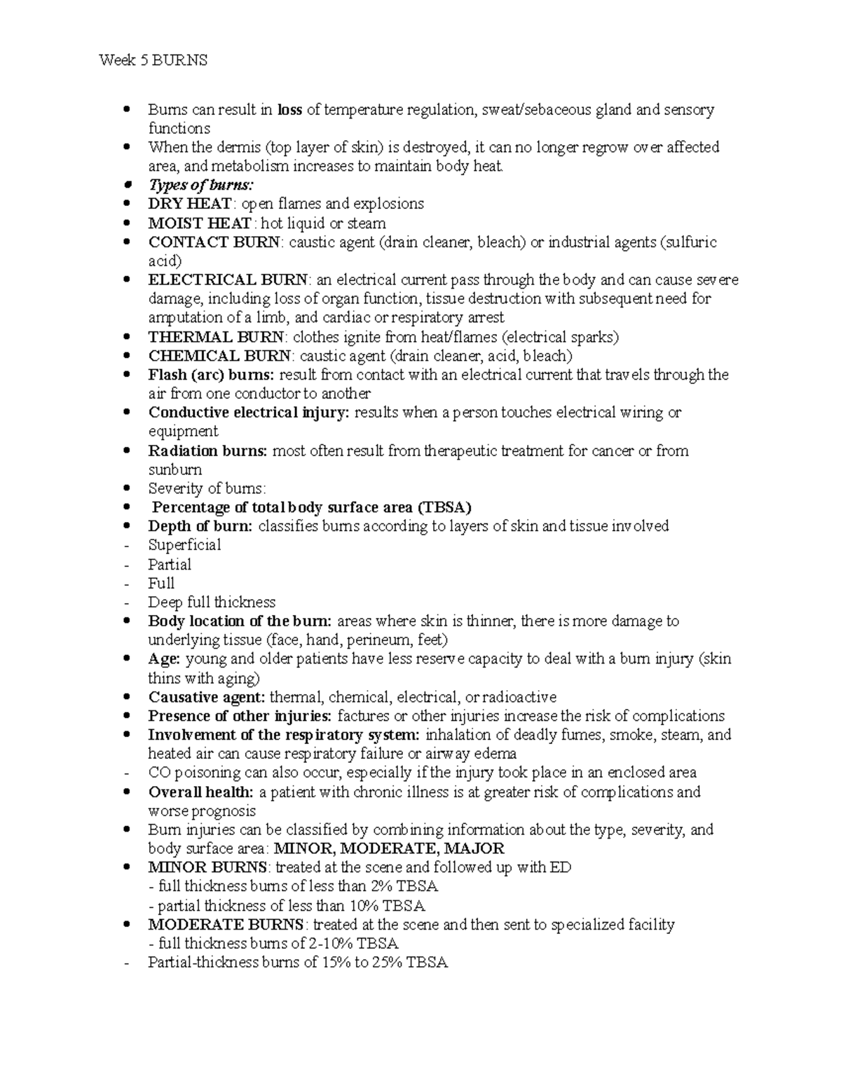 POWER POINT AND ATI NOTES (BURNS) - Burns can result in loss of ...
