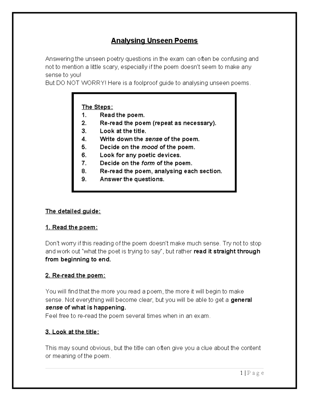 Analysing Unseen Poems: A Comprehensive Guide for Exams - Studocu