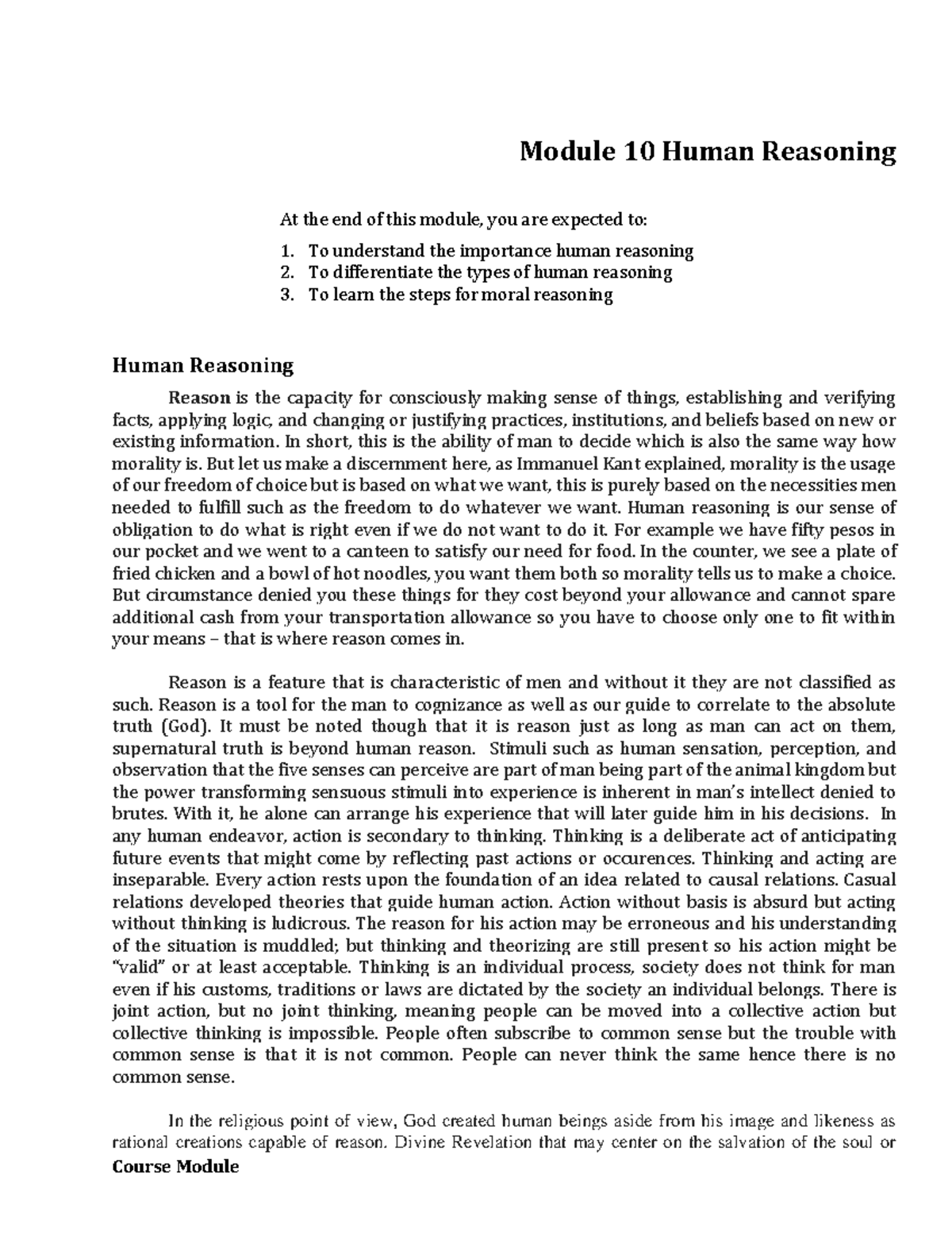 W9- Module 010: Framework & Principles of Human Reasoning - Studocu