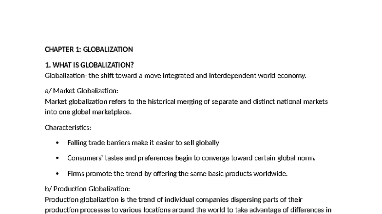 CHAPTER 1: GLOBALIZATION - UNDERSTANDING ITS IMPACT AND DRIVERS - Studocu