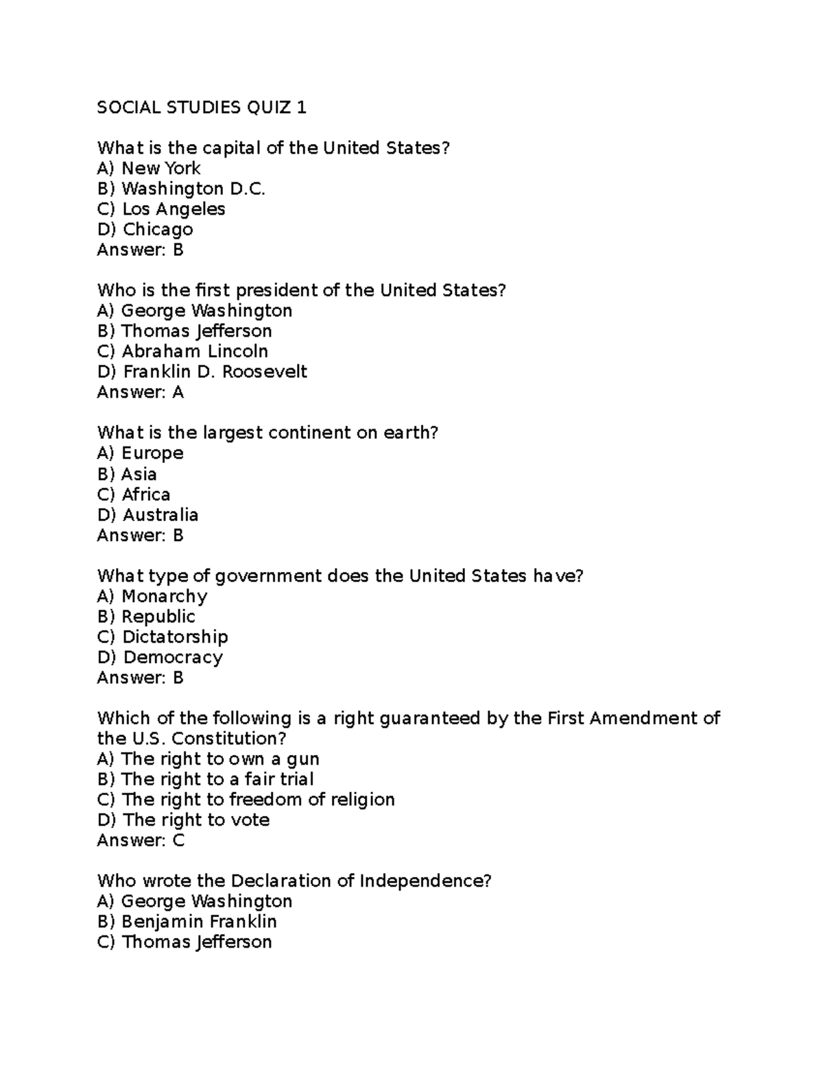 Social Studies QUIZ 1 - QUIZ - SOCIAL STUDIES QUIZ 1 What is the ...