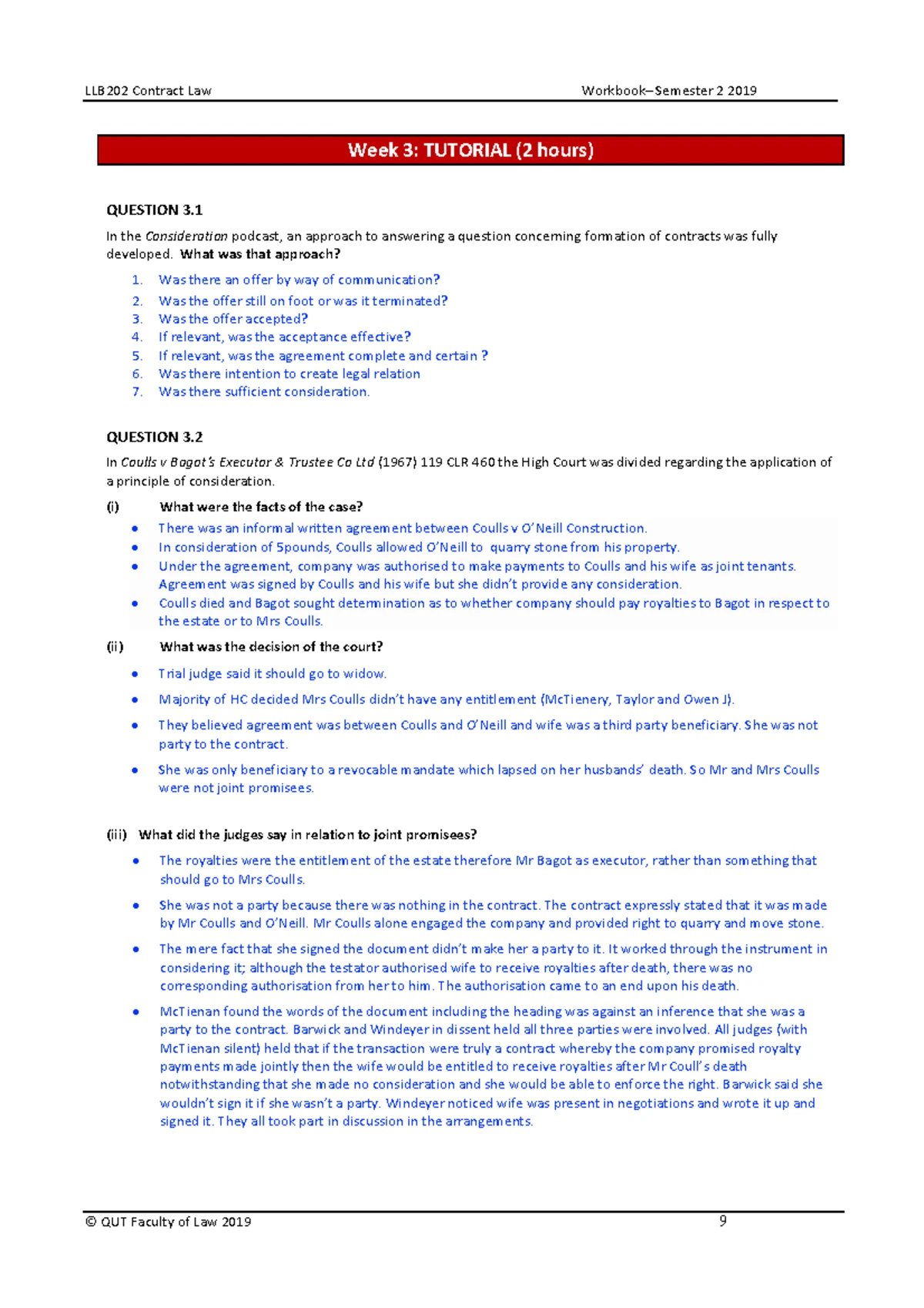 LLB202 Contract Law Week 3 Tutorial Questions & Instructions - Studocu