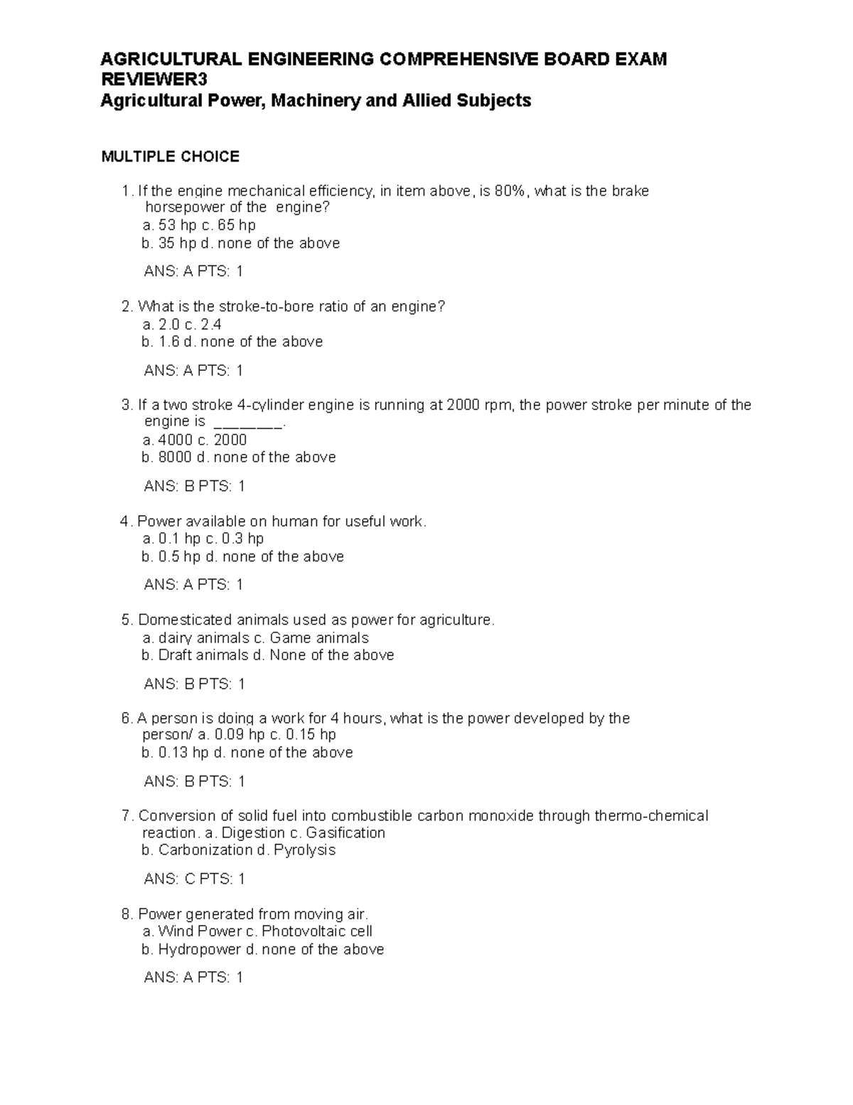Agricultural Engineering Comp. Board Exam Reviewer 3: Power & Machinery ...