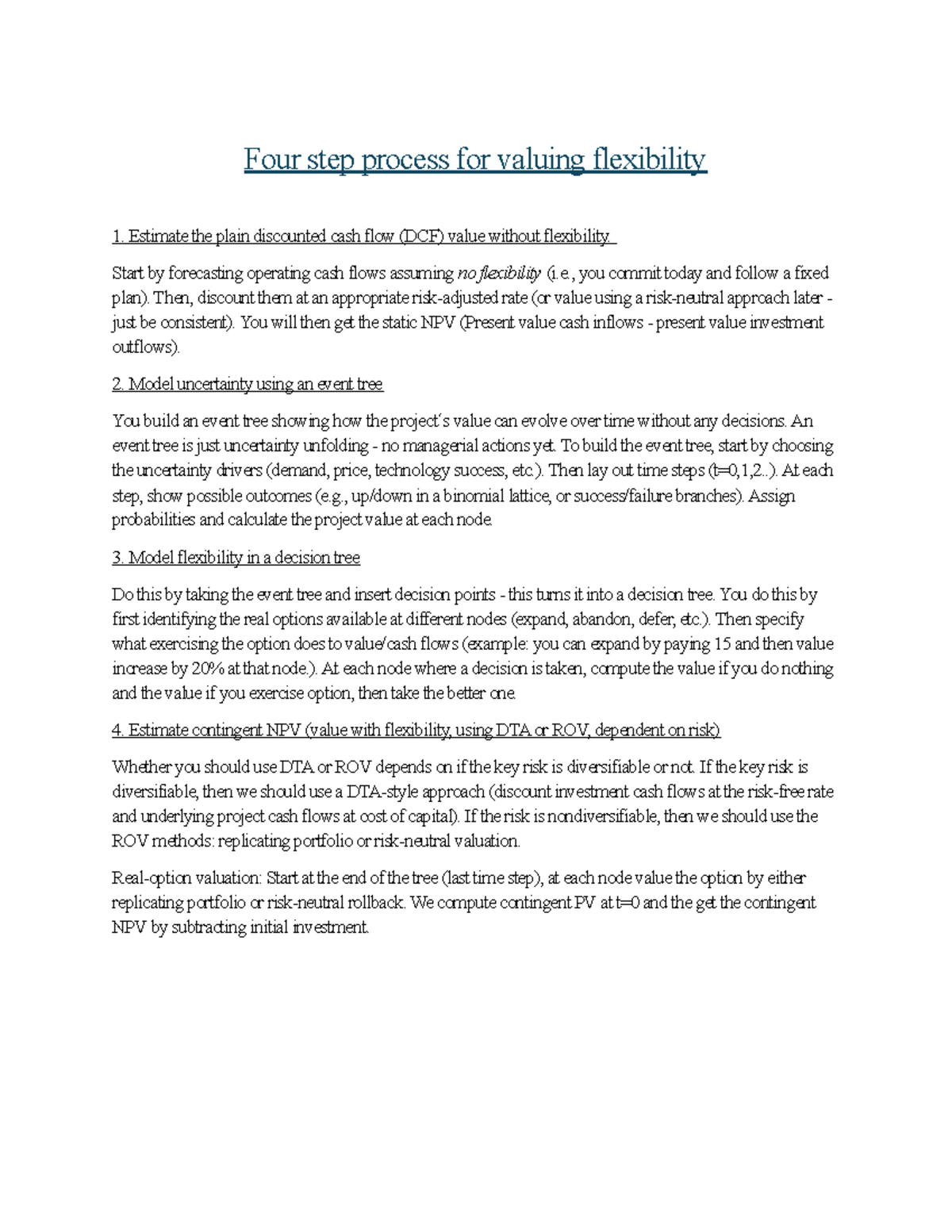 Valuing Flexibility: A 4-Step Process for DCF Analysis - Studocu
