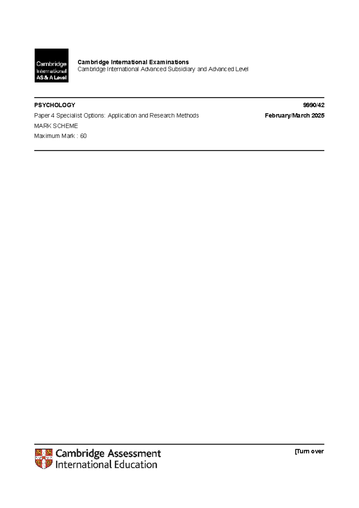 CIE International A Level Psychology 9990/42 Marking Principles and ...