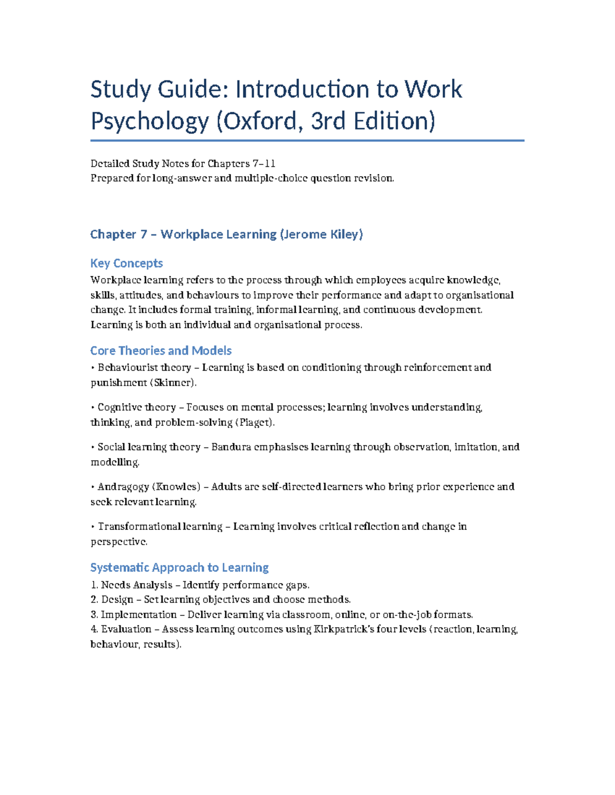 Intro to Work Psychology Study Guide: Chapters 7-11 - Studocu