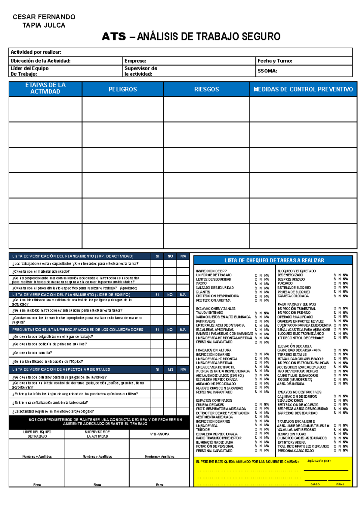 2350-IKO-FRM-GE-G-HS-023 - Formato ATS para Análisis de Trabajo Seguro ...