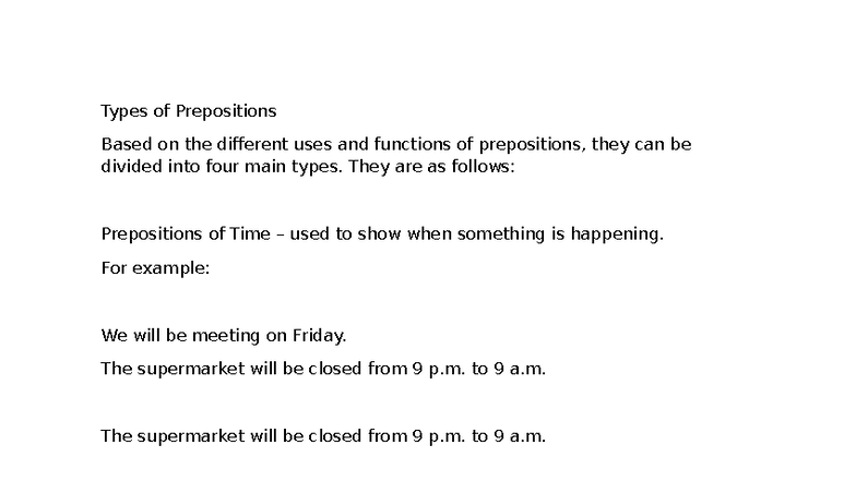 Types of Prepositions: Uses and Functions - Doc 55 Practice Materials ...