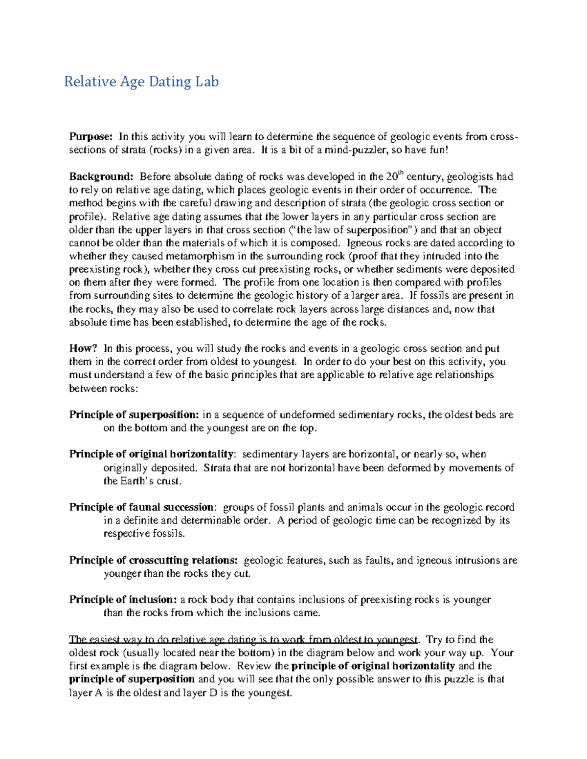 Relative Age Dating Lab Directions and Worksheet - ####### Relative Age ...