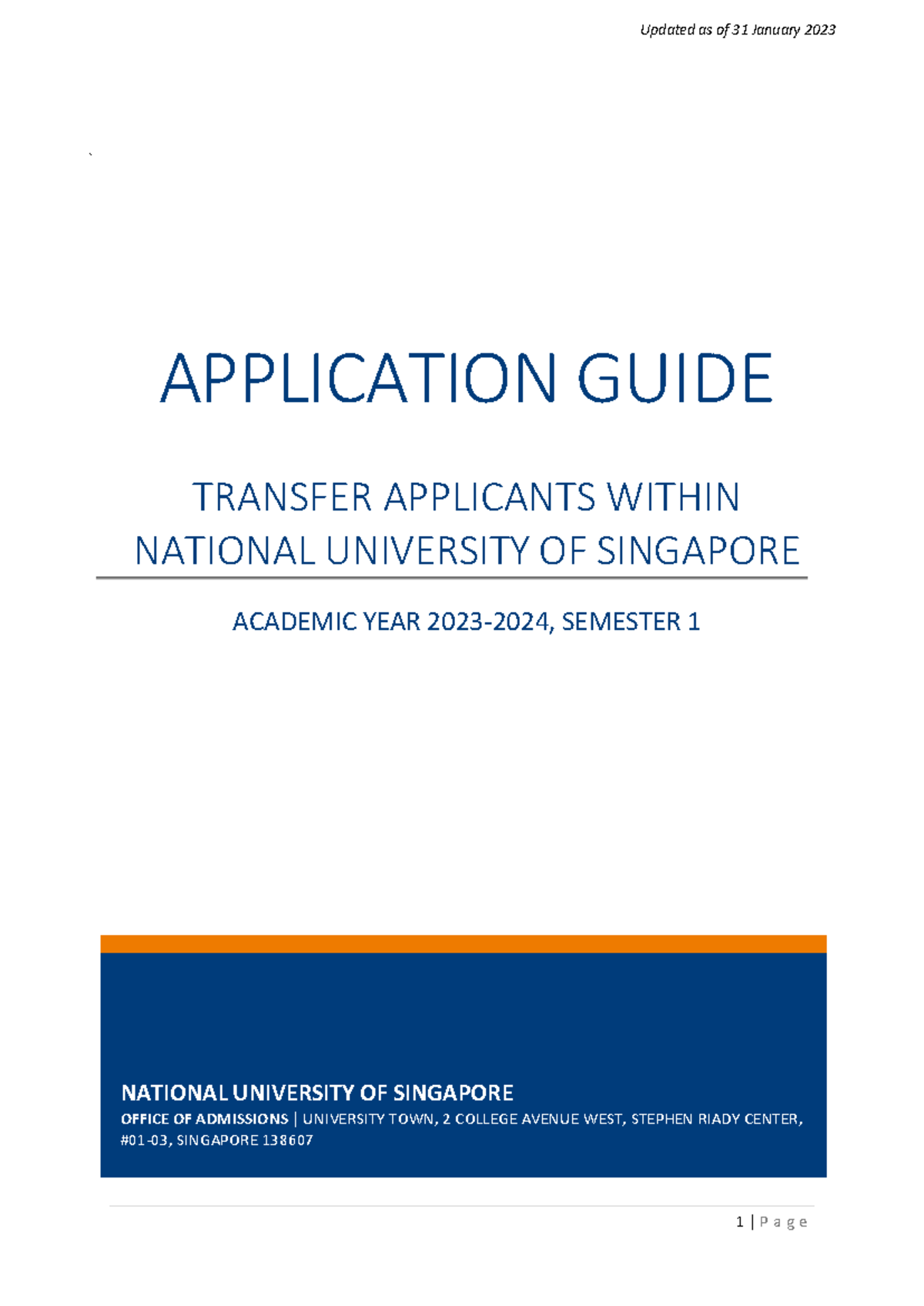 NUS Transfer Application Guide AY 2023/2024 - Important Steps - Studocu