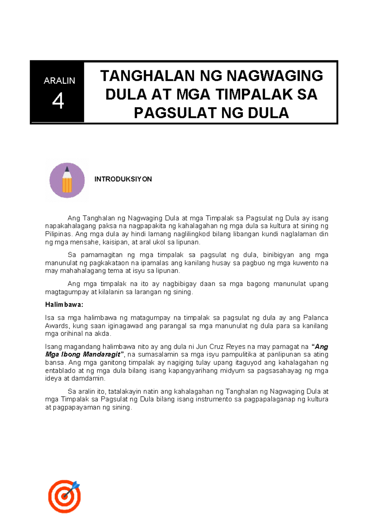 Modyul SA DULA - mahahalagang impormasyon tungkol sa mga nagwaging dula ...
