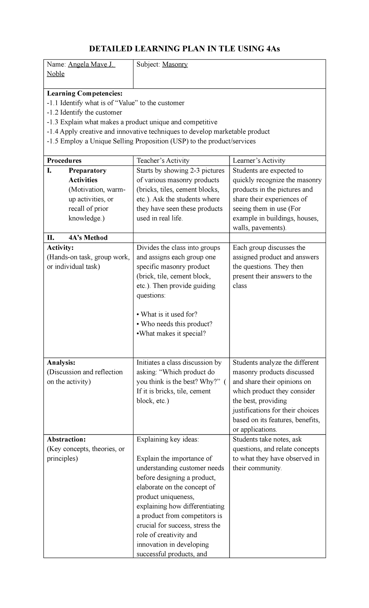 ICT - ... - DETAILED LEARNING PLAN IN TLE USING 4As Name: Angela Mave J ...
