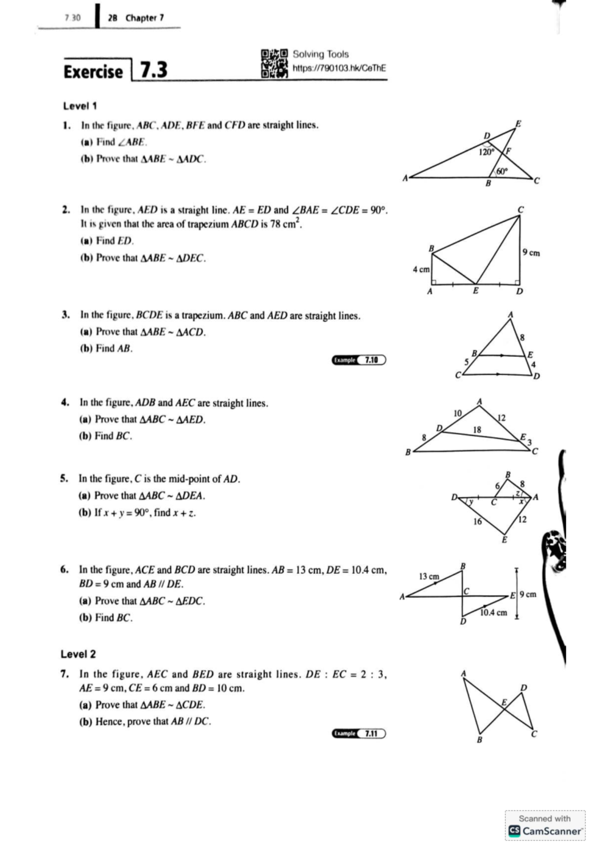 2B Chapter 7 Similar Triangles Exercises and Solutions - Studocu