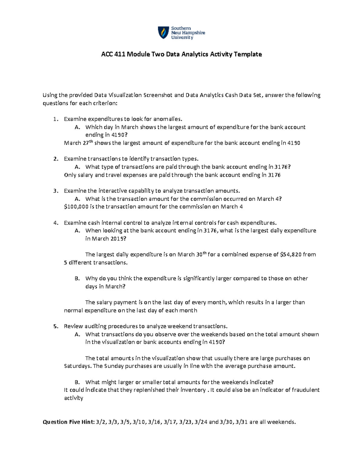 ACC 411 Module Two Data Analytics Activity Insights and Analysis - Studocu