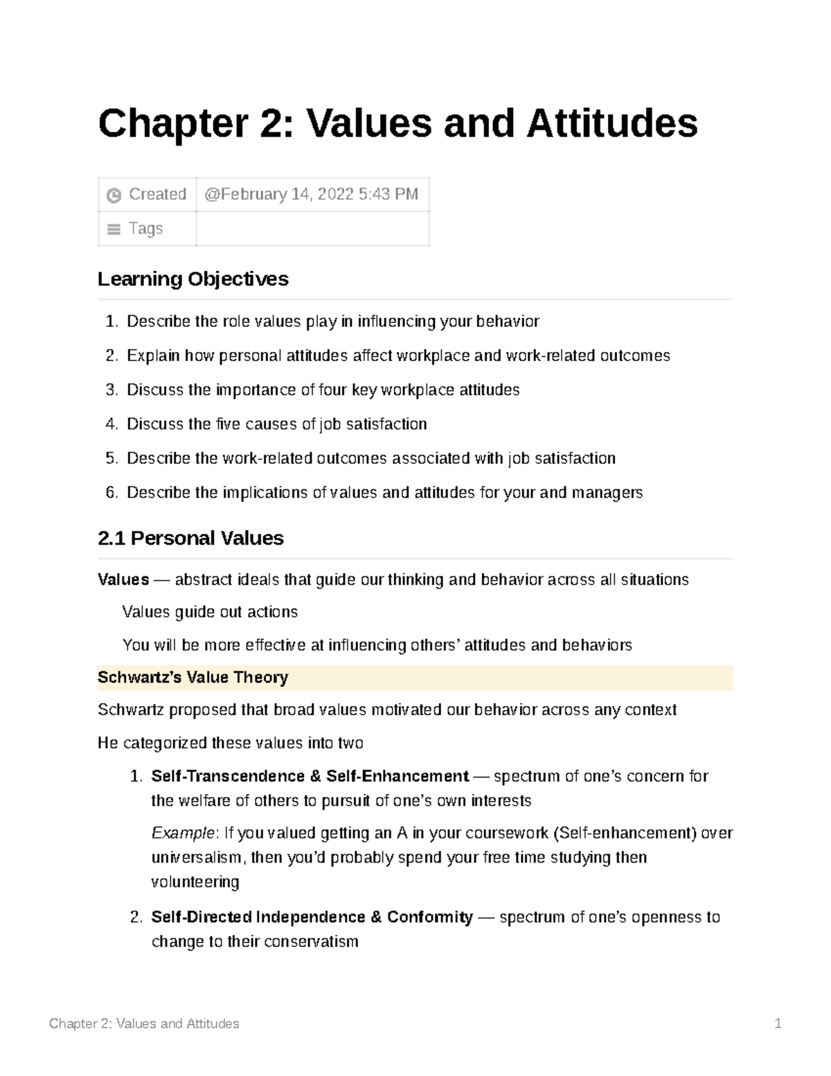Chapter 2 Values and Attitudes - Chapter 2: Values and Attitudes ...