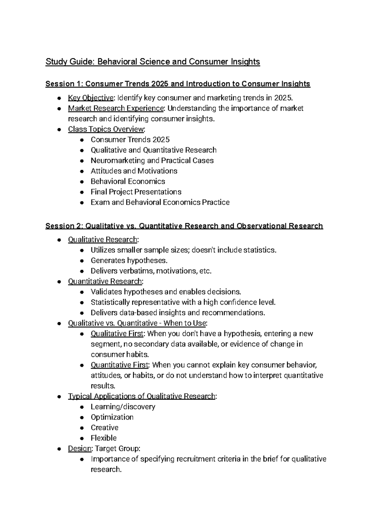 Study Guide: Behavioral Science, Consumer Trends 2025, & Research Methods - Study Guide ...