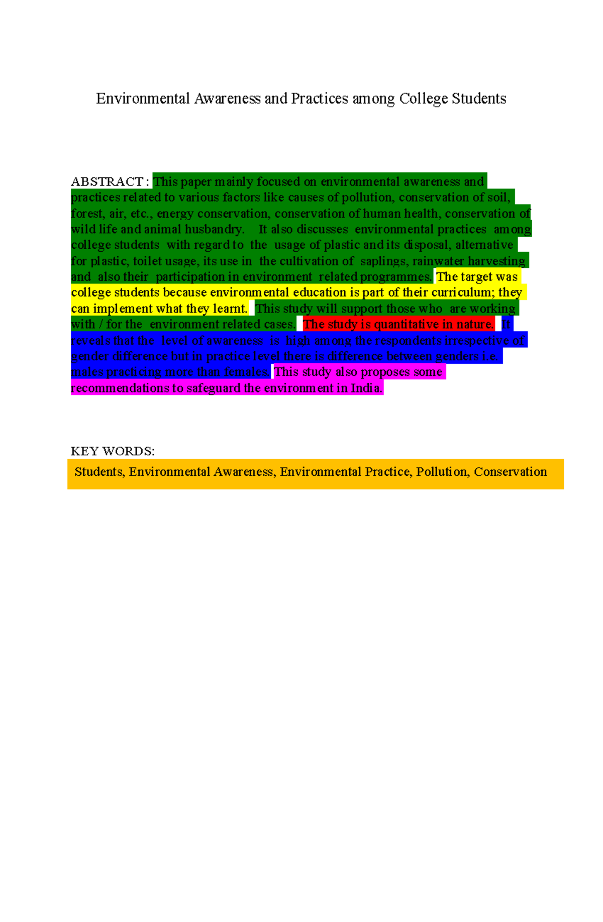Abstract - notes - Environmental Awareness and Practices among College ...