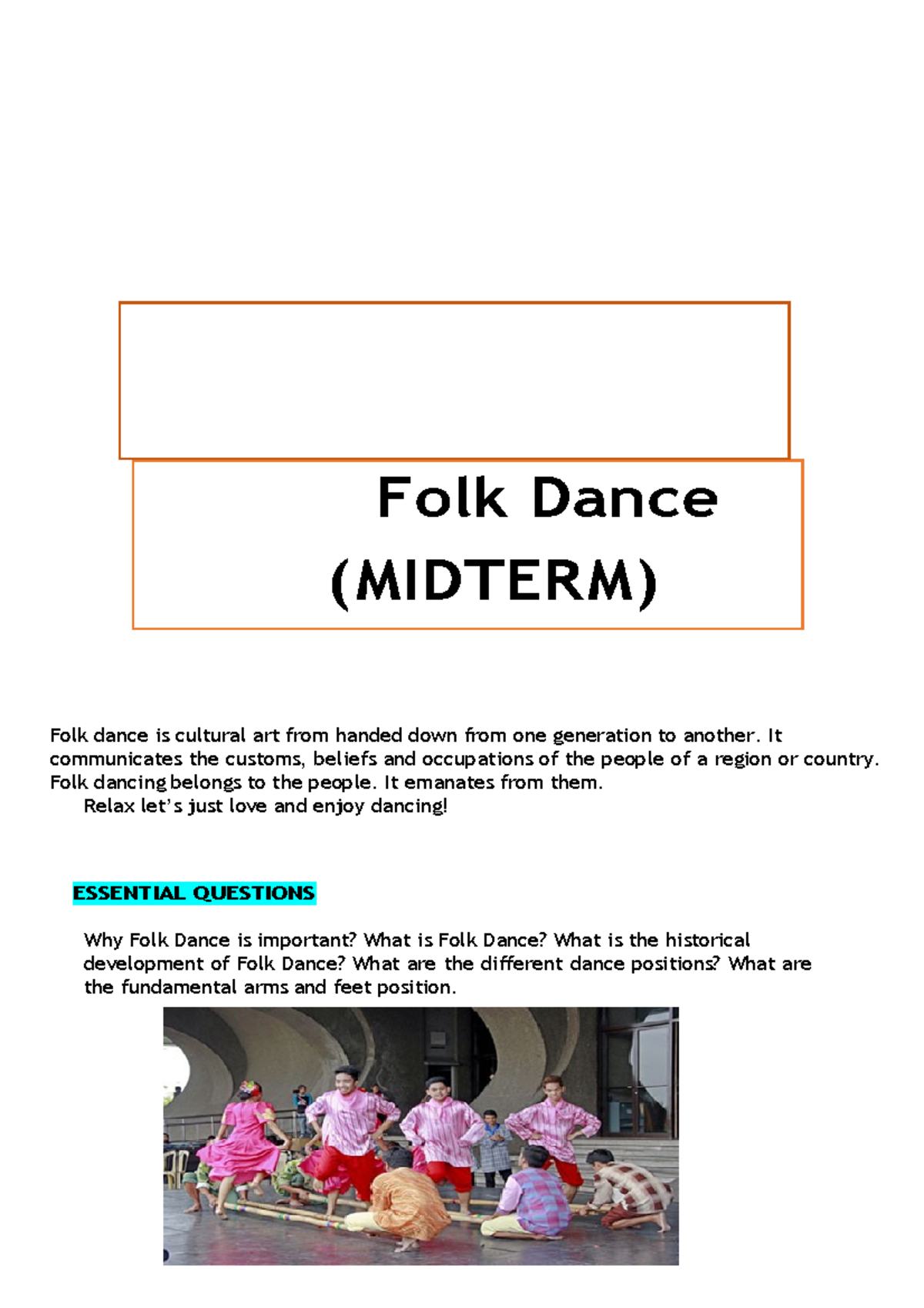 PE 2 Midterm FOLK Dance .docx - Folk Dance (MIDTERM) Folk dance is ...