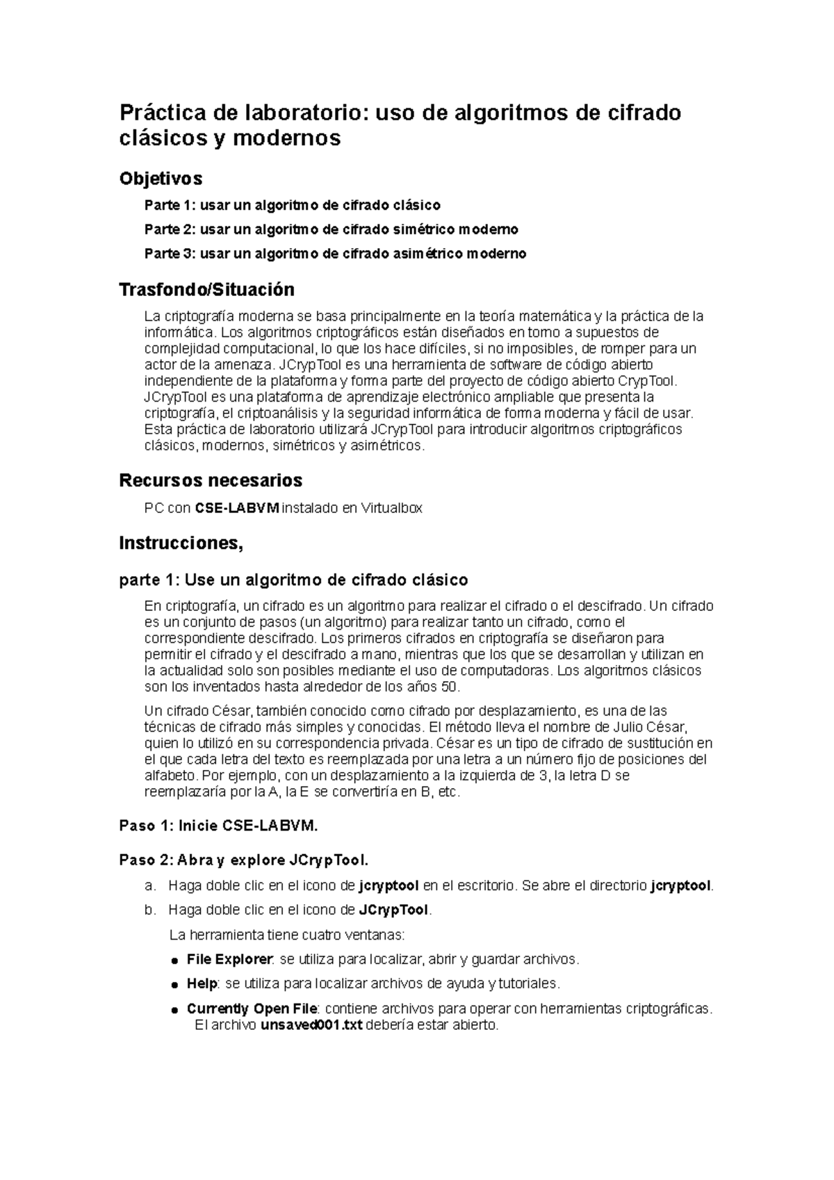 Práctica de Laboratorio: Algoritmos de Cifrado Clásicos y Modernos ...