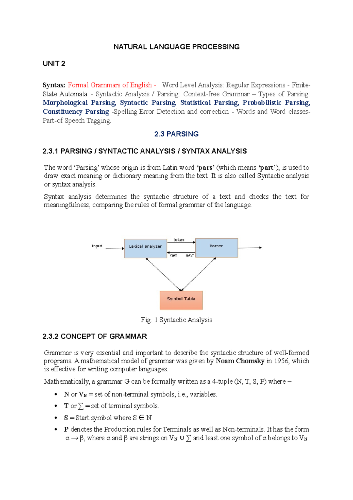 2021 2.3 Parsing - NLP - NATURAL LANGUAGE PROCESSING UNIT 2 Syntax: Formal Grammars of English ...
